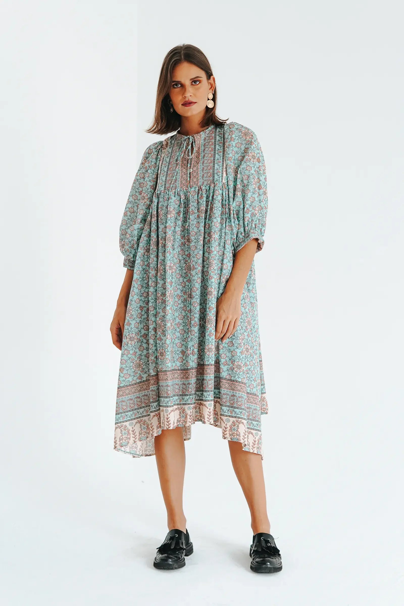 Hazel Turquoise Green Boho Midi Dress - FLEURMOON – Stitch & Straw